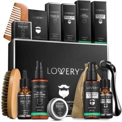 Lovery Men's 12-Pc. Beard Grooming & Growth Kit, Beard Trimming Gift ...