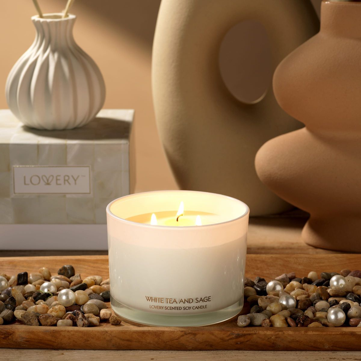 Lovery Deluxe White Tea & Sage Candle Gift Set, 3 Wick Aromatherapy ...
