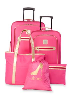 New Directions® 5-Piece Pink with Metallic Gold Trim Luggage Set | belk