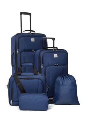 New Directions® 5-Piece Solid Navy with Black Trim Luggage | belk