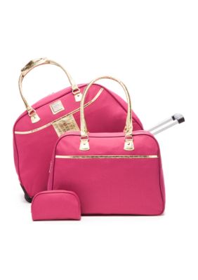New Directions® 3-Piece Solid Wild Berry with Gold Croc Trim Luggage ...