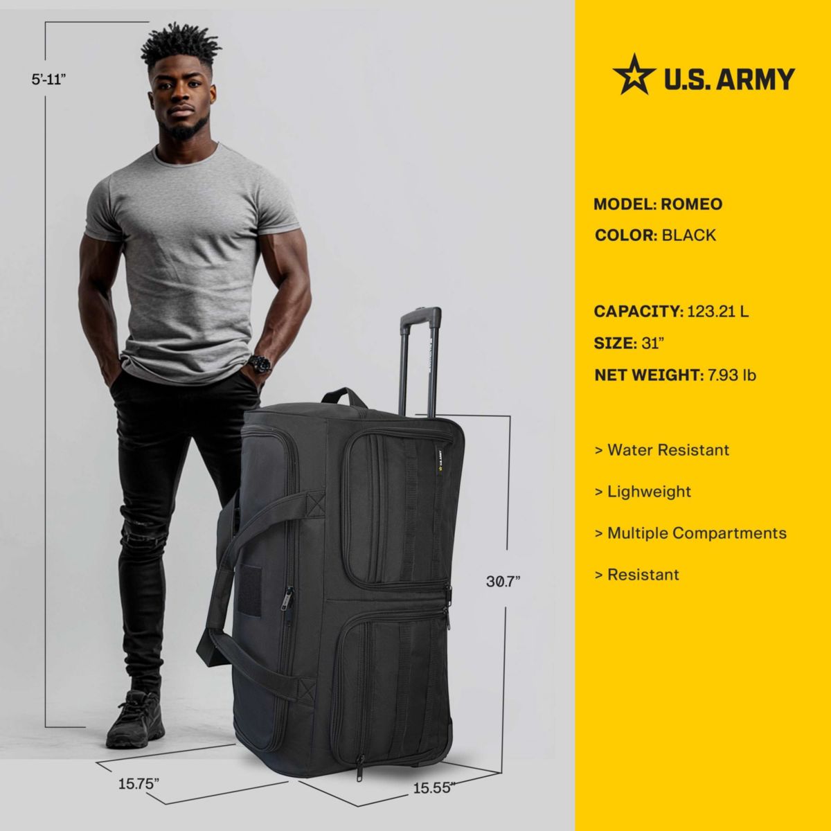 US Army U.S. Army ROMEO 31-inch Tactical Rolling Duffel Black | Belk