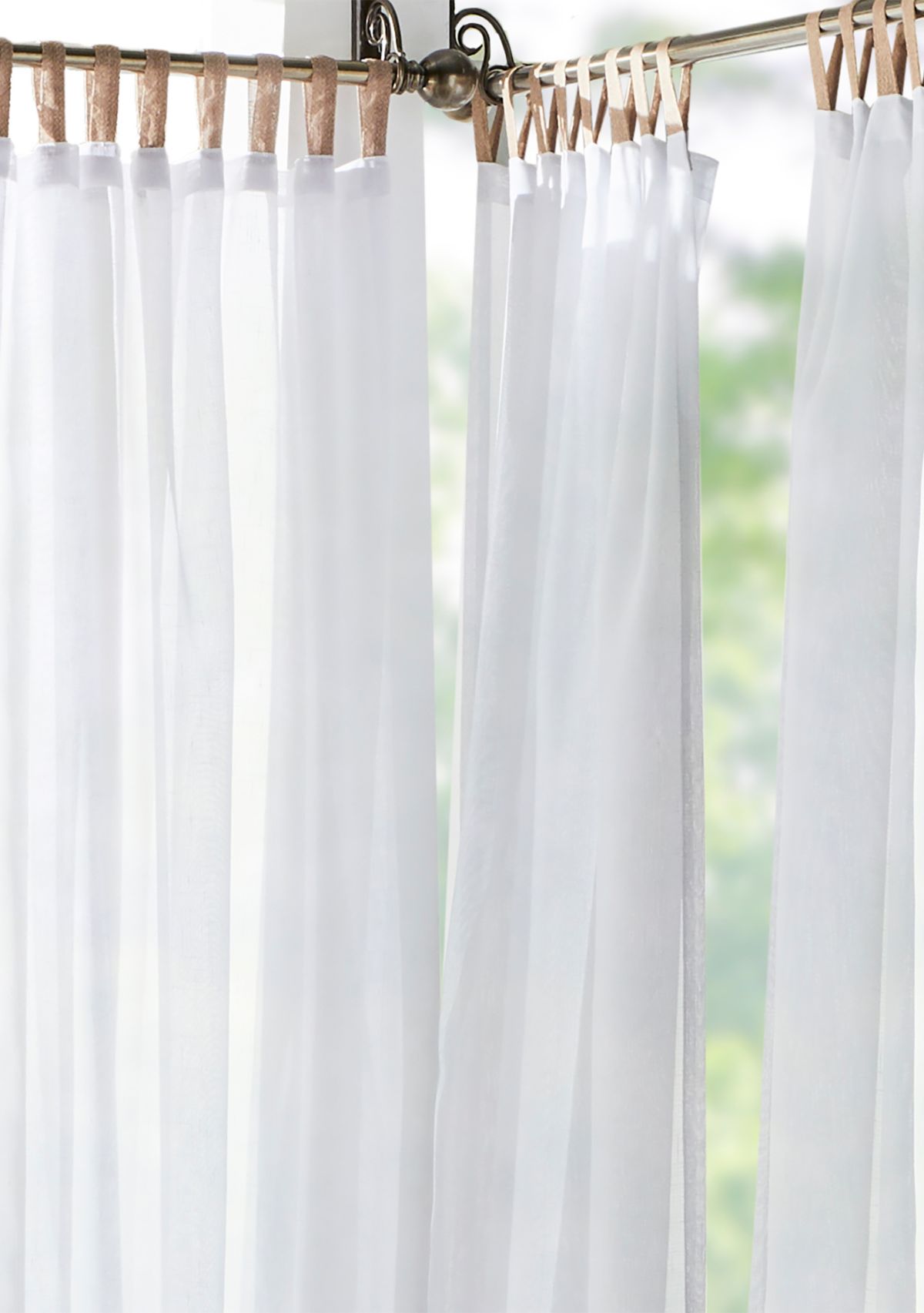 Elrene Darien Solid Indoor/Outdoor Sheer Adhesive Loop Tab Top Window ...