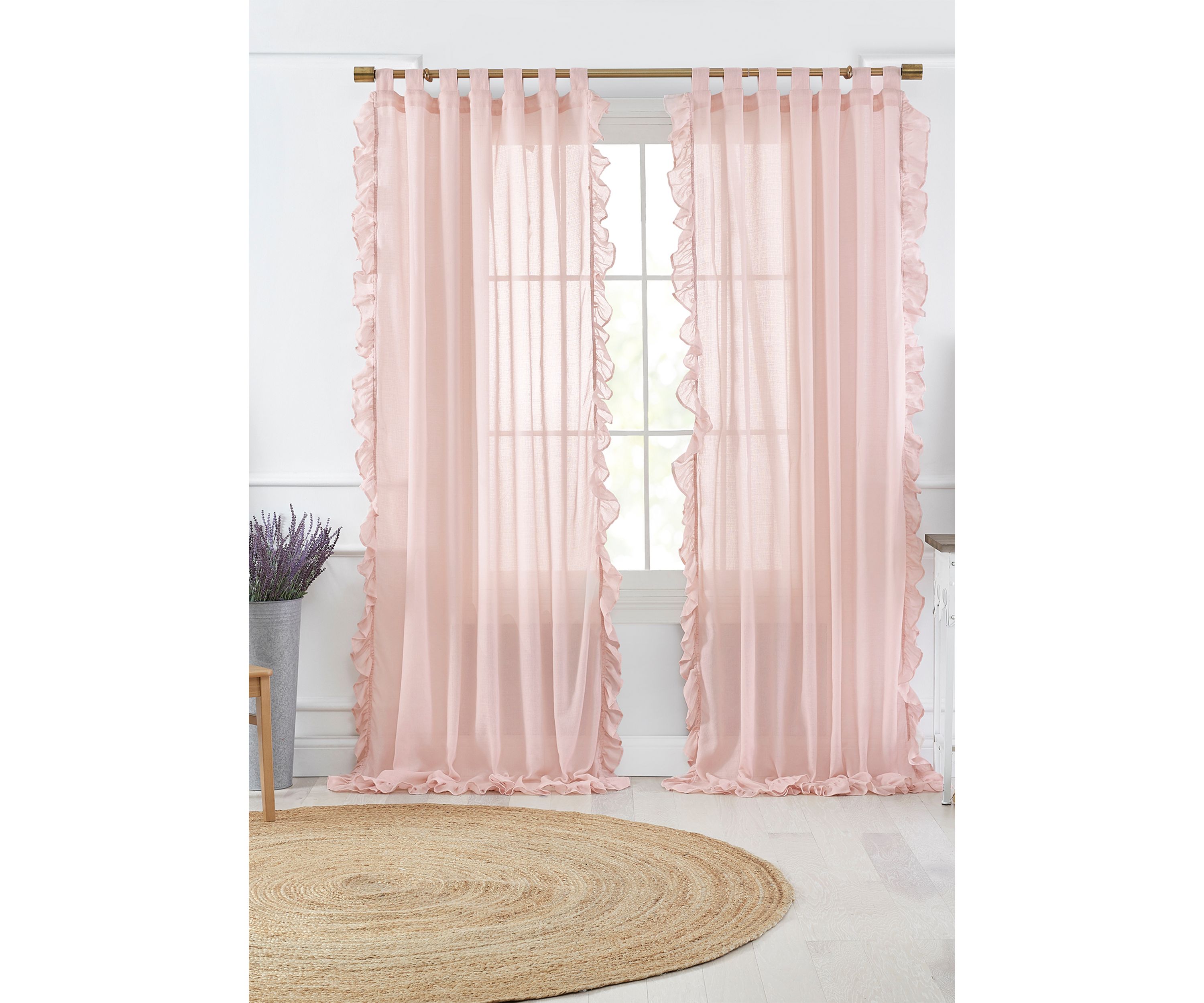 Elrene Bella Tab Top Ruffle Cottage Core Sheer Window Curtain Panel | Belk