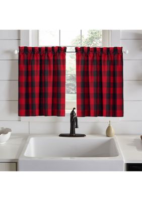 Elrene Farmhouse Red/Black Buffalo Check Kitchen Curtain Tiers, Set of ...