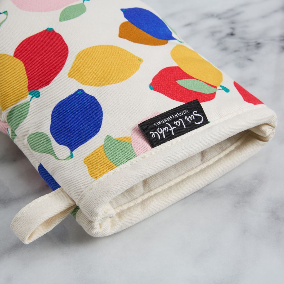 Sur La Table Lemon Zest Citrus Fruit Yellow/Blue/Ivory Mini Oven Mitt ...