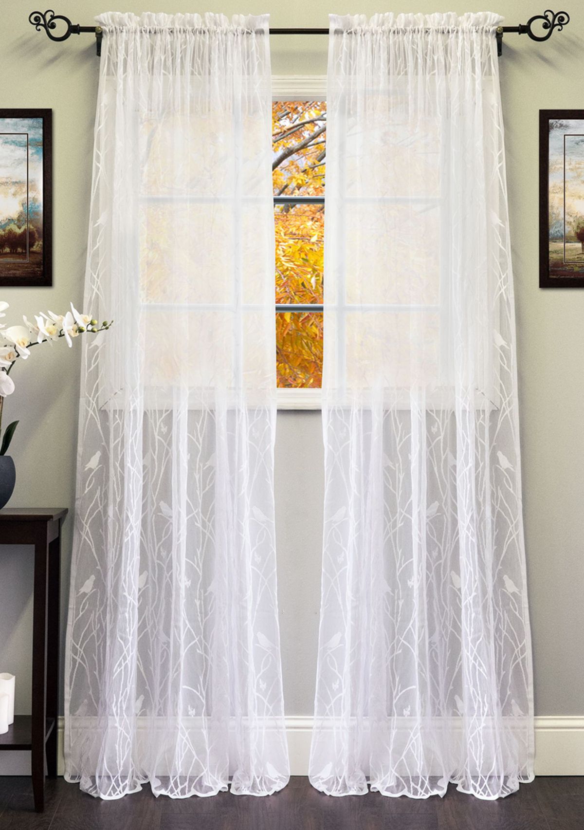 Sweet Home Collection Knit Lace Polyester SongBird Motif Window Curtain ...