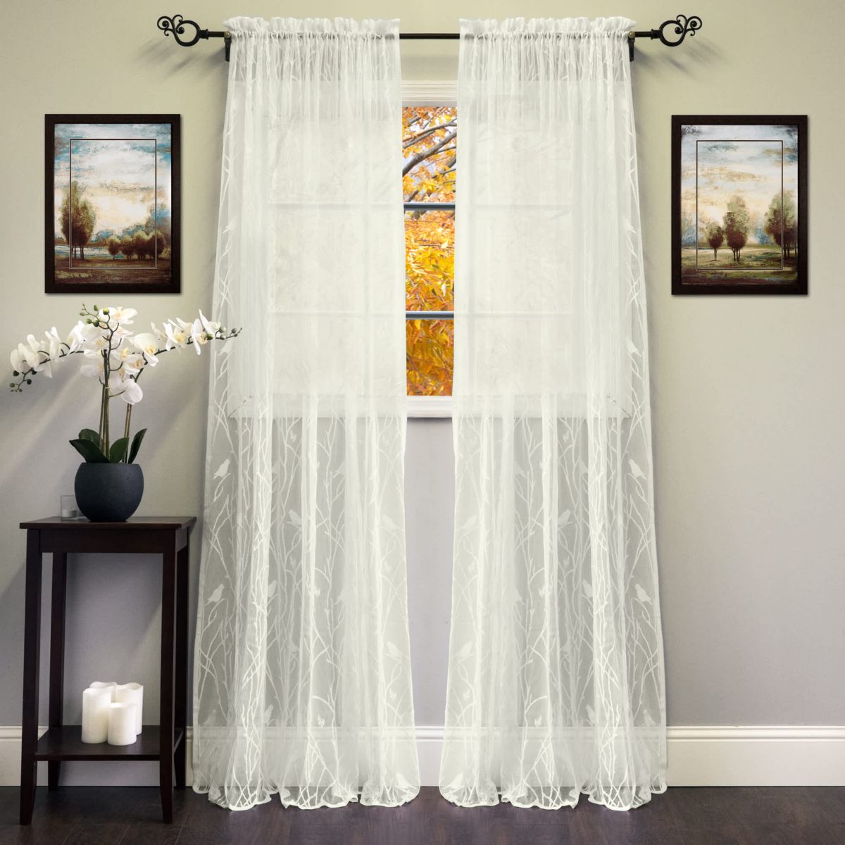 Sweet Home Collection Songbird Motif Knit Lace Window Single Panel ...
