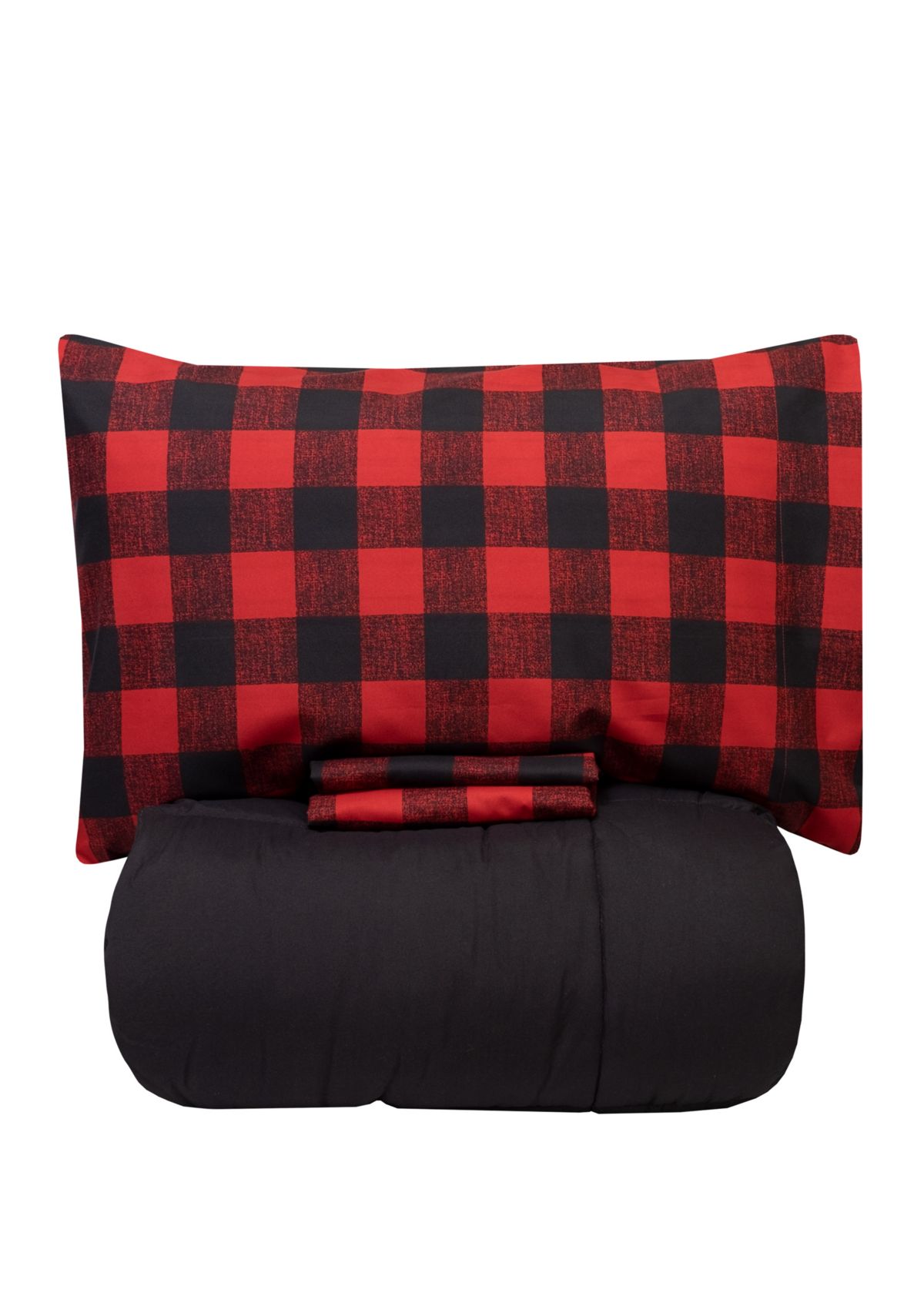 Sweet Home Collection Buffalo Check Sheet Set Burgundy/Black and Solid ...