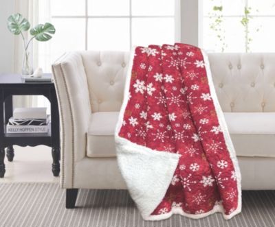 Harper Lane Snowflake Red Sherpa Throw | belk