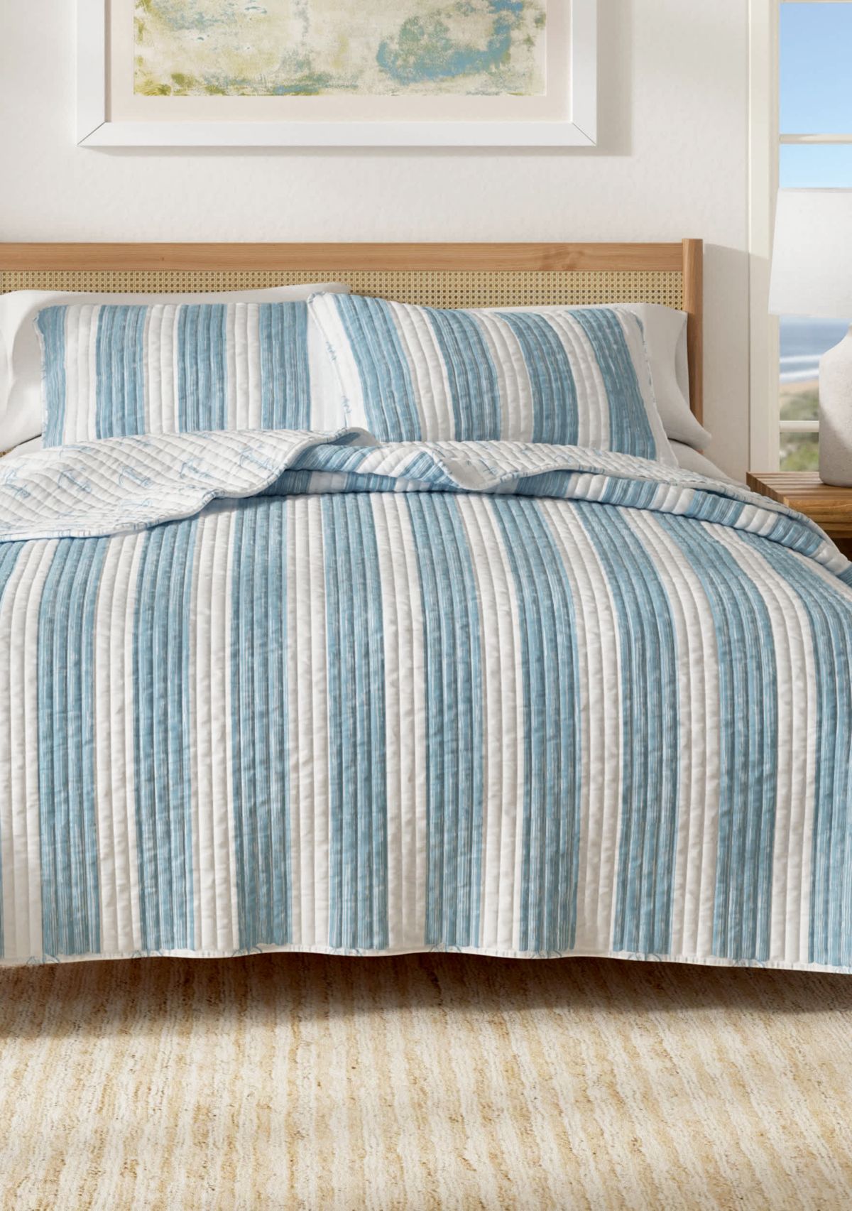 Premium Comforts Blue Striped Coastal Quilt Set | Belk