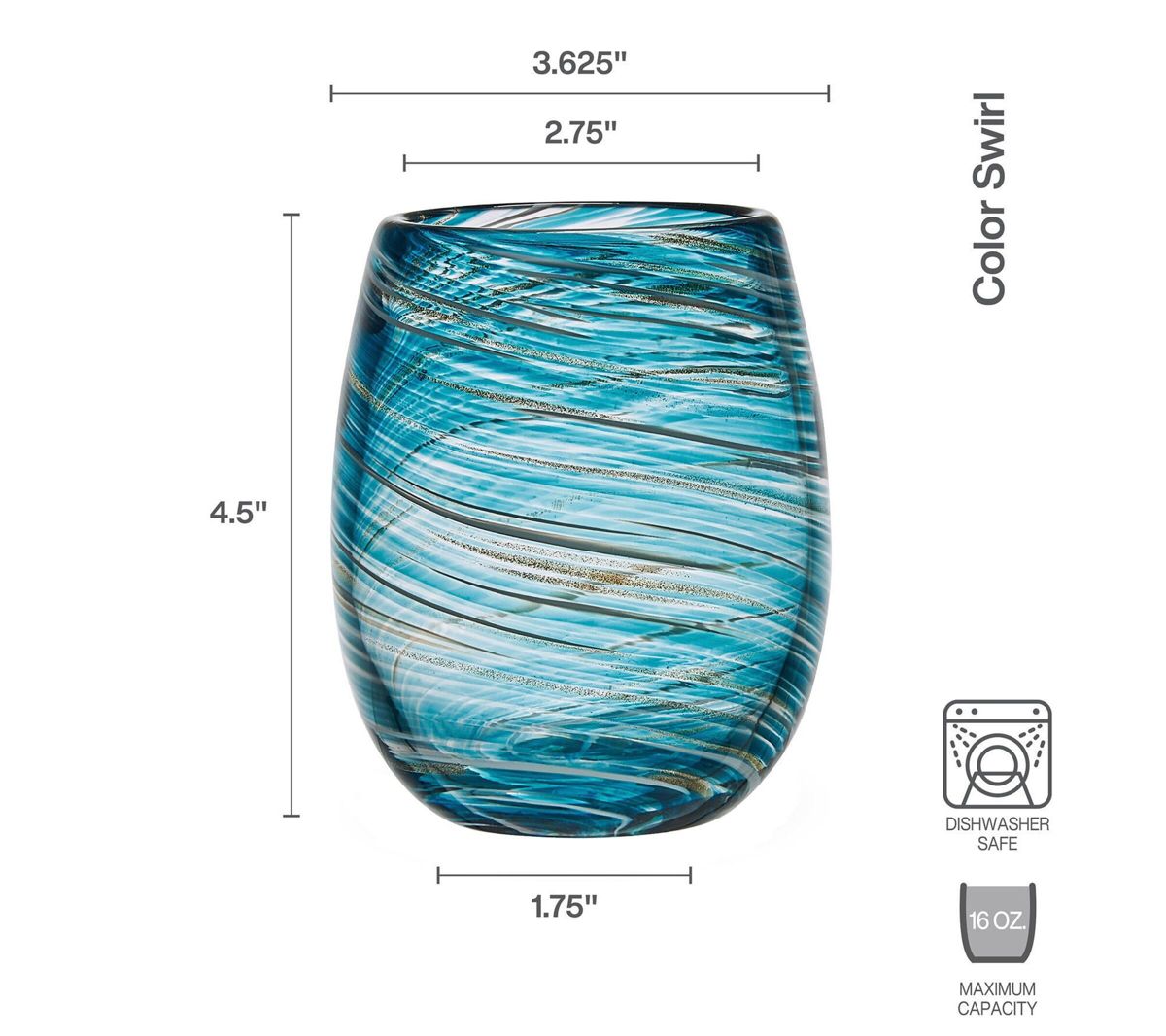 Mikasa Mikasa Color Swirl Stemless Wine Glass, Set of 4, 16 ounce, Blue ...