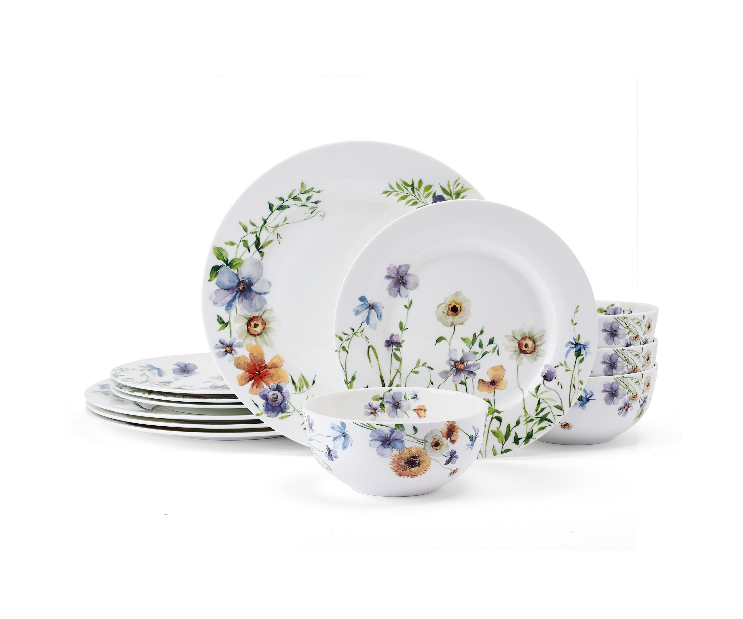 Mikasa Audrina Water Color Flowers Bone China 12 Piece Dinnerware Set ...