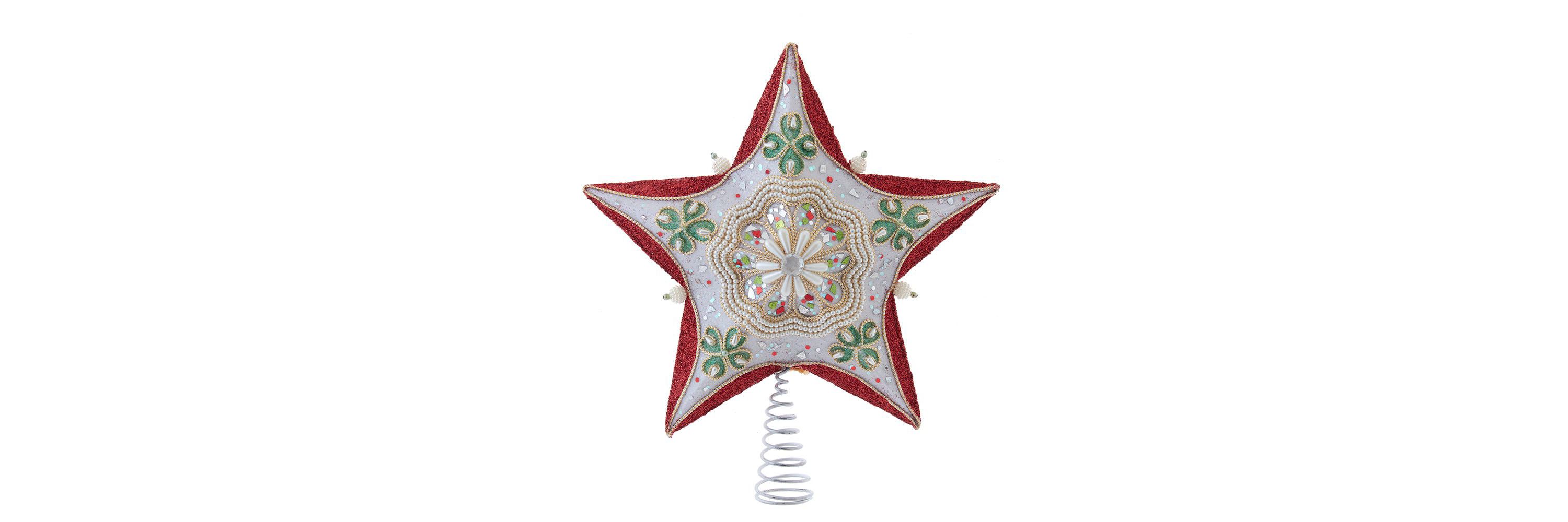 Kurt S. Adler 13.5-Inch Red, Green and White Mistletoe Star Tree Topper ...