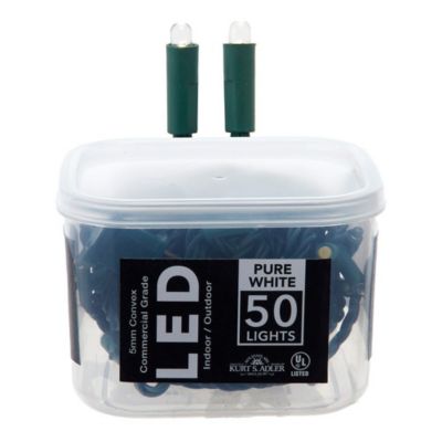 Kurt S. Adler 25.5-Foot UL 50-Light Convex Pure White 5MM LED Green ...