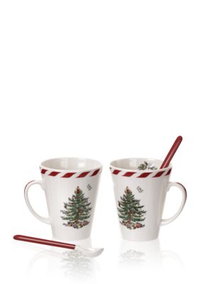 Spode Christmas Tree Peppermint Mug with Spoon - Set of 2 | belk