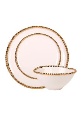 Home Essentials 12-Piece Gold Beaded Trim Dinnerware Set | belk