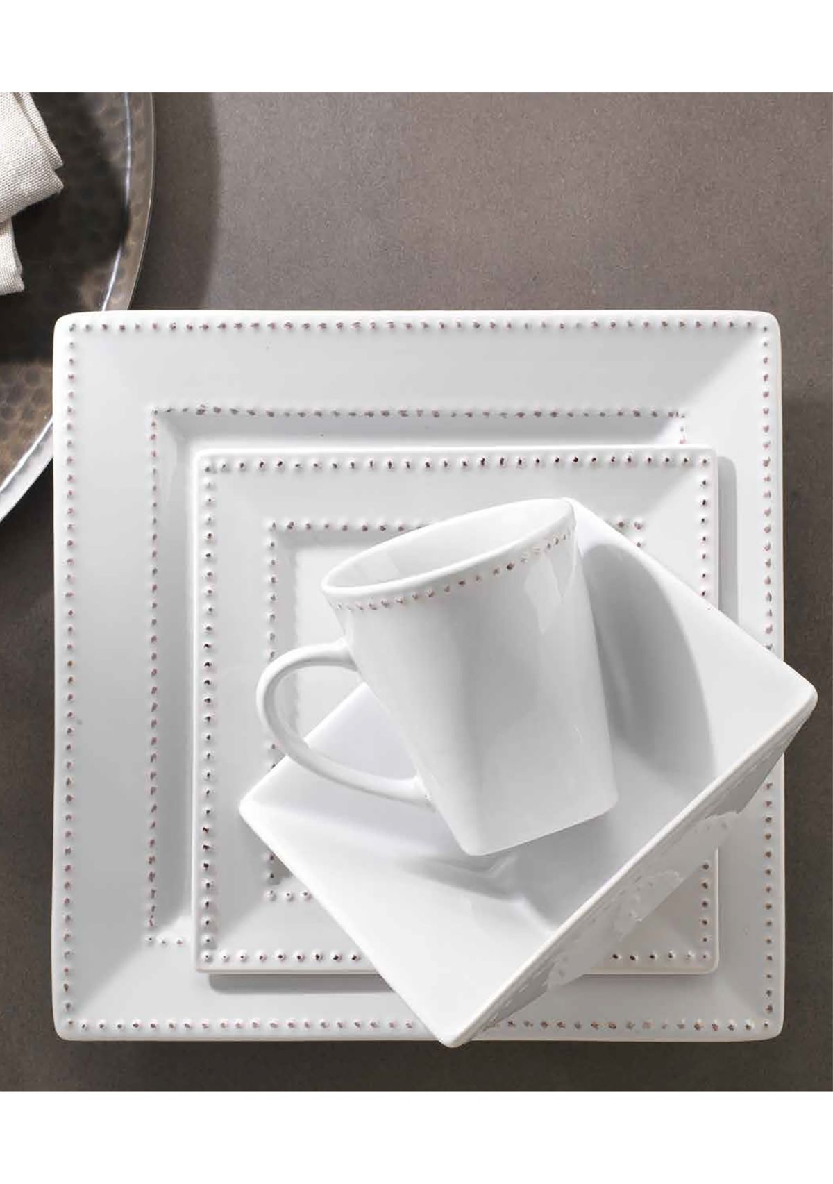 Home Essentials & Beyond 16 Piece White Beaded Dinner Set | Belk