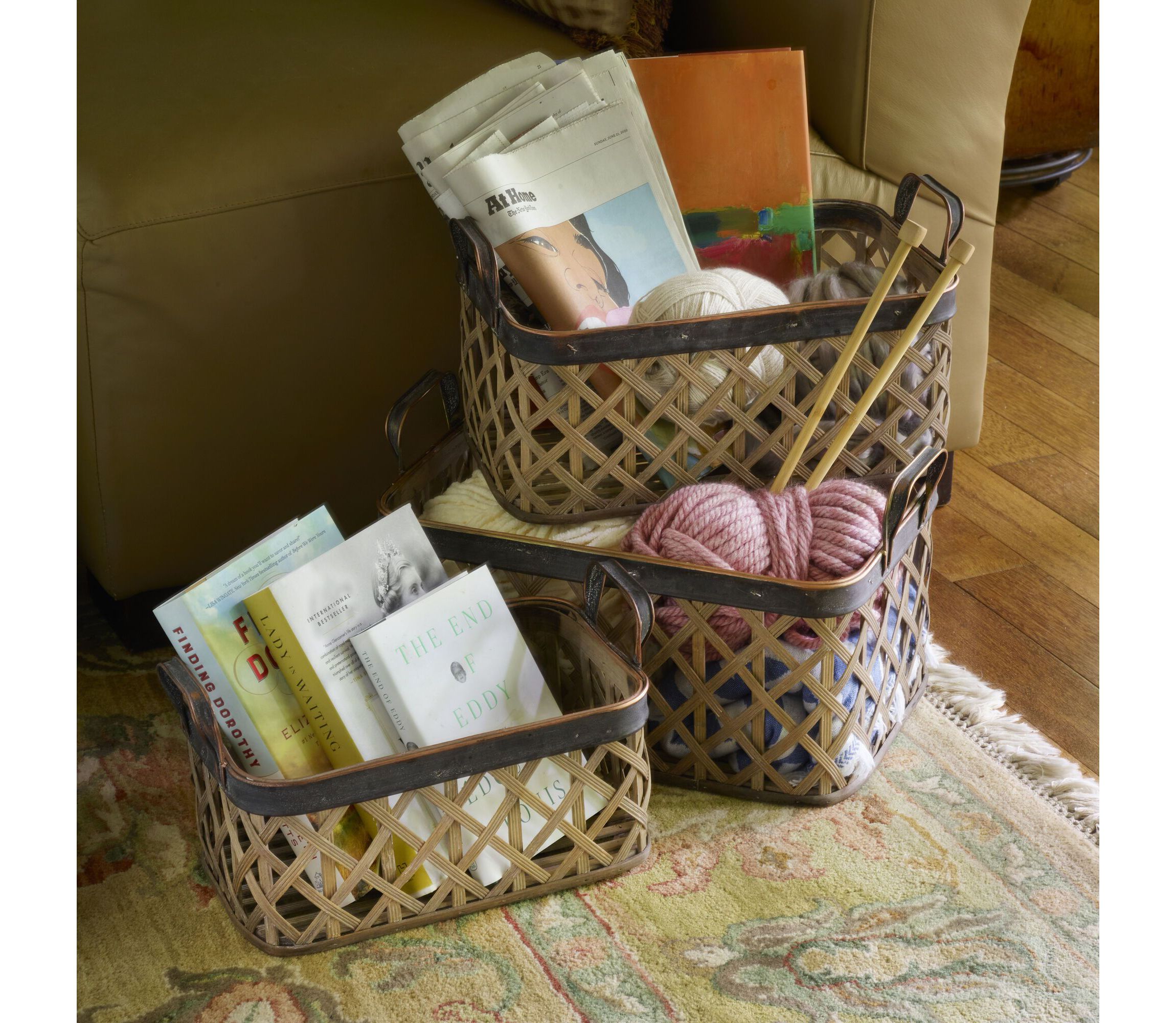 Elements Set of 3 17 x 9-in Bamboo Criss Cross Baskets | Belk