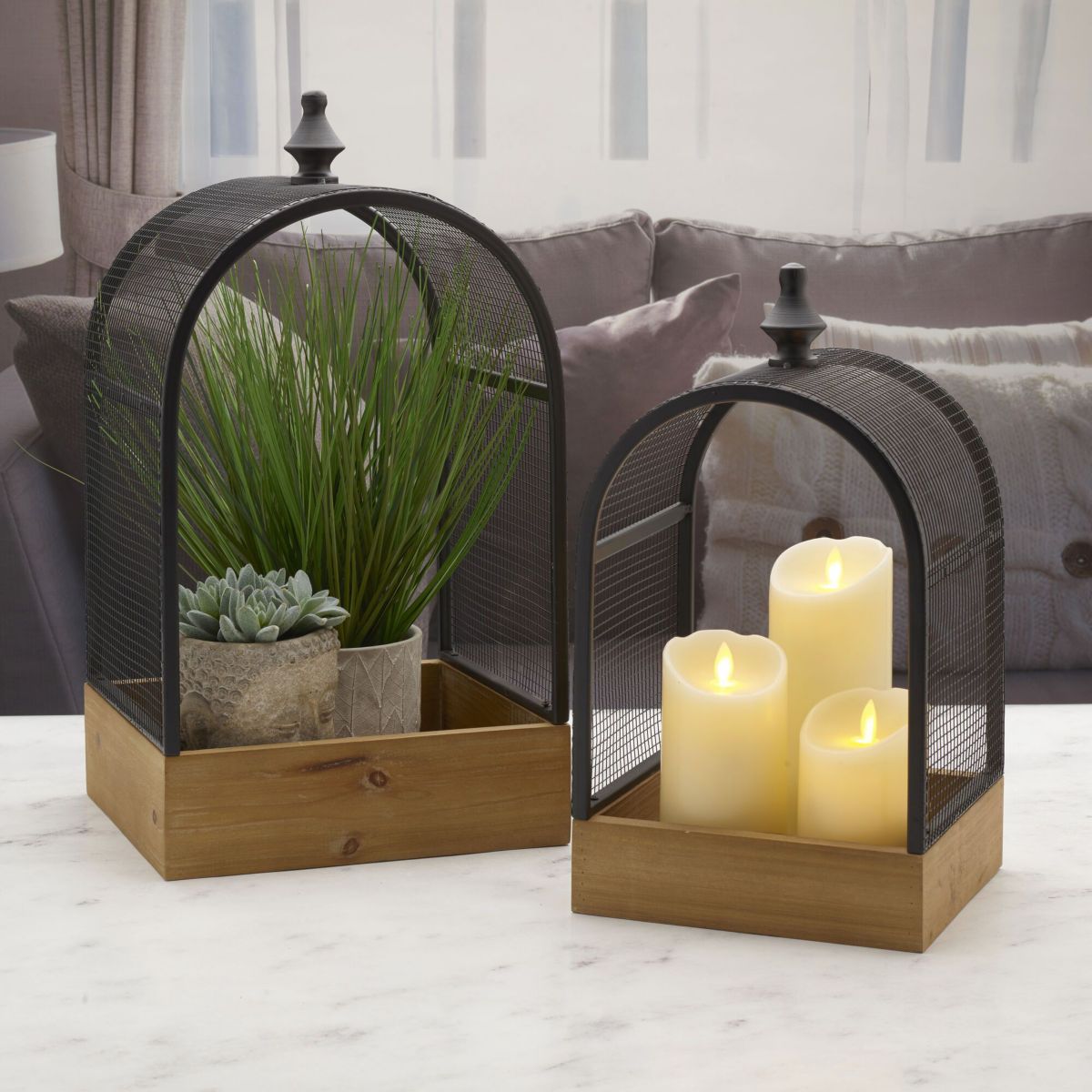 Elements 2-Piece Metal and Wood Birdcage Tabletop Decor Set | Belk