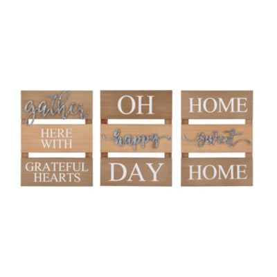 Elements 16 x 12-in Tri-Panel Wood and Metal 3-Piece Sentiment Wall ...