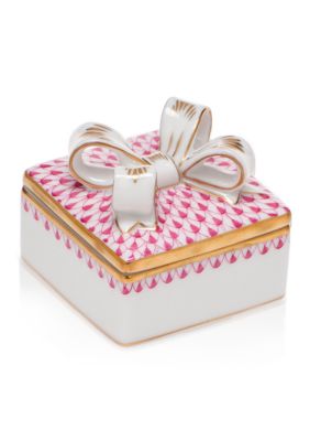 Herend Square Box with Bow - Raspberry | belk