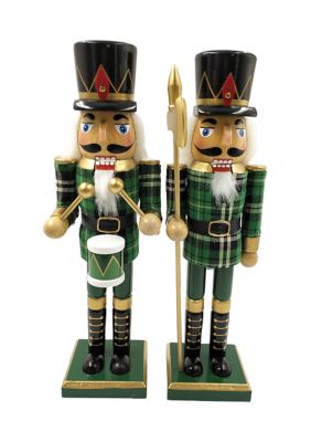 Santa's Workshop 14 Inch Green Plaid Nutcracker Set | belk