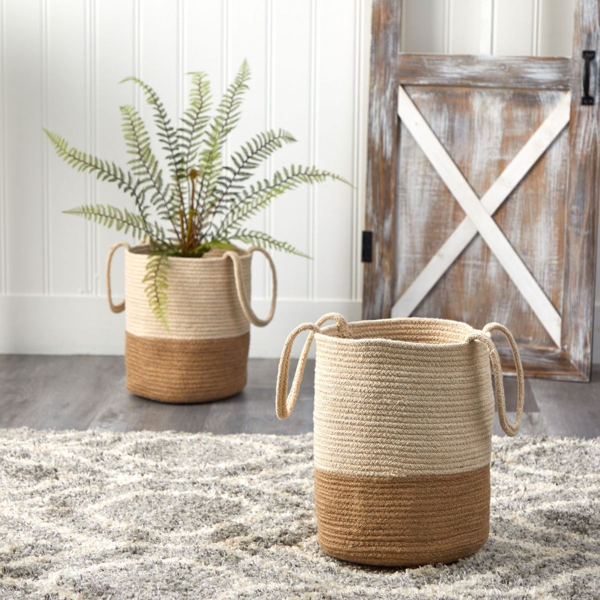 Nearly Natural 12-Inch Handmade Natural Cotton Woven Basket Planter | Belk