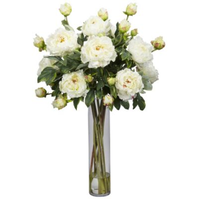 Nearly Natural Peony with Cylinder Silk Flower Arrangement | Belk