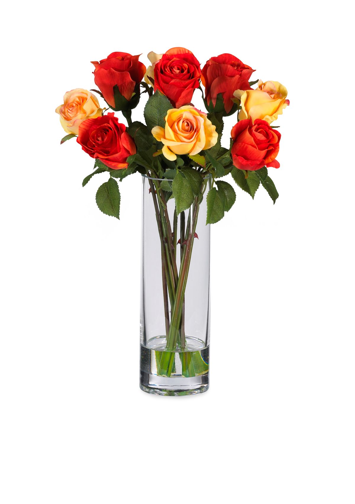 Nearly Natural Rose Silk Flower Arrangement with Glass Vase | Belk