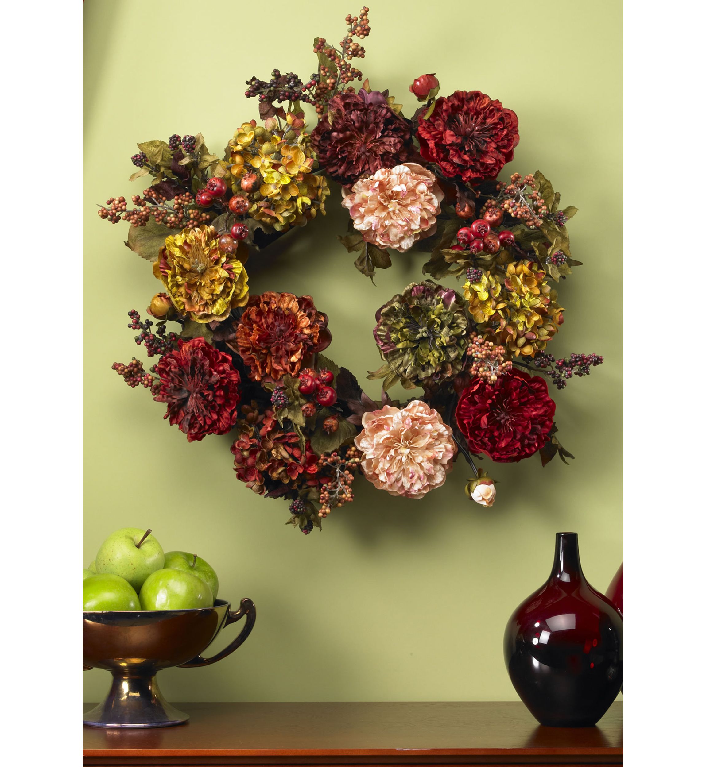 Nearly Natural 22 in Autumn Hydrangea Peony Wreath | Belk
