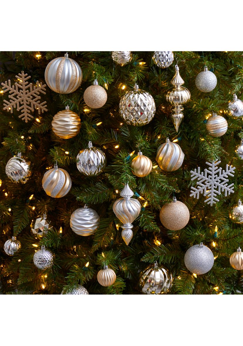 Nearly Natural Holiday Deluxe Shatterproof, 81 Count Christmas Tree ...