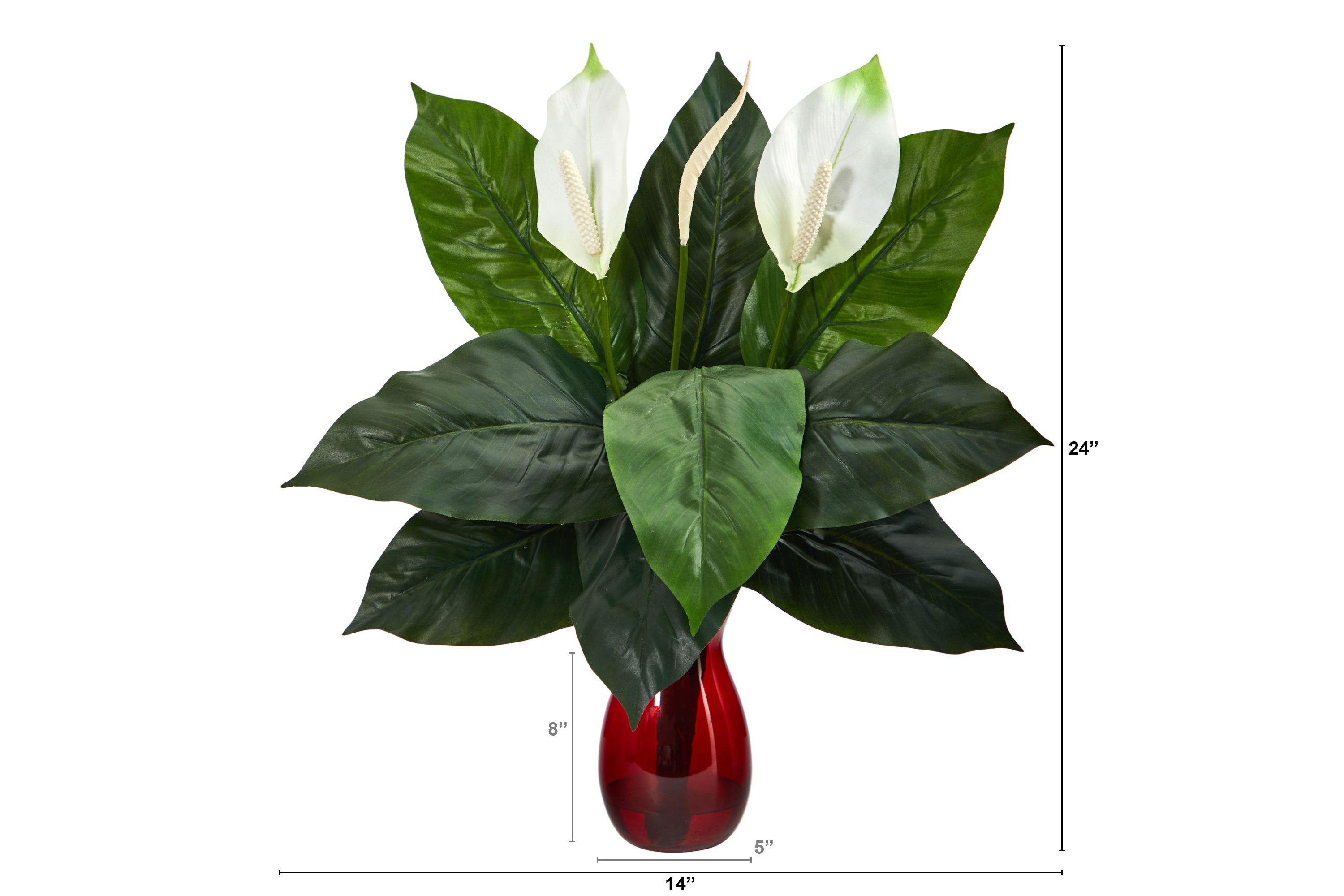 Nearly Natural 24-Inch Spathiphyllum Artificial Plant in Ruby Planter ...