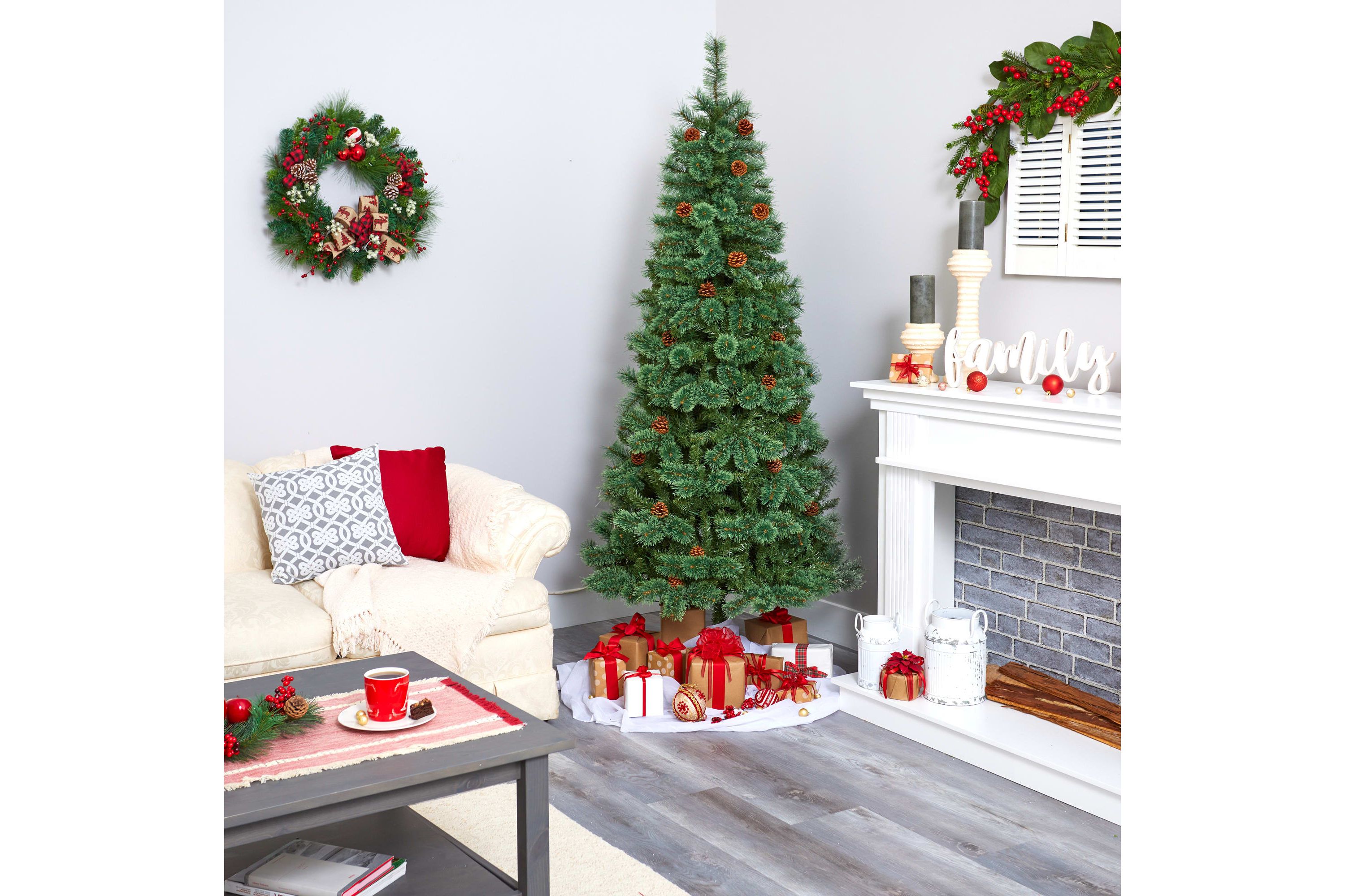 Nearly Natural 7-Foot White Mountain Pine Artificial Christmas Tree ...