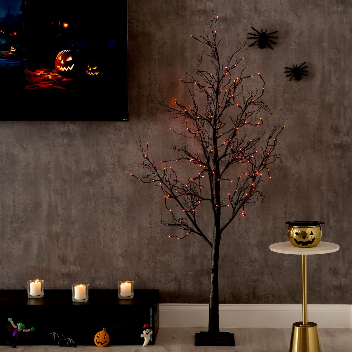 Nearly Natural 6ft. Pre-Lit Halloween Black Twig Artificial Fall Tree ...