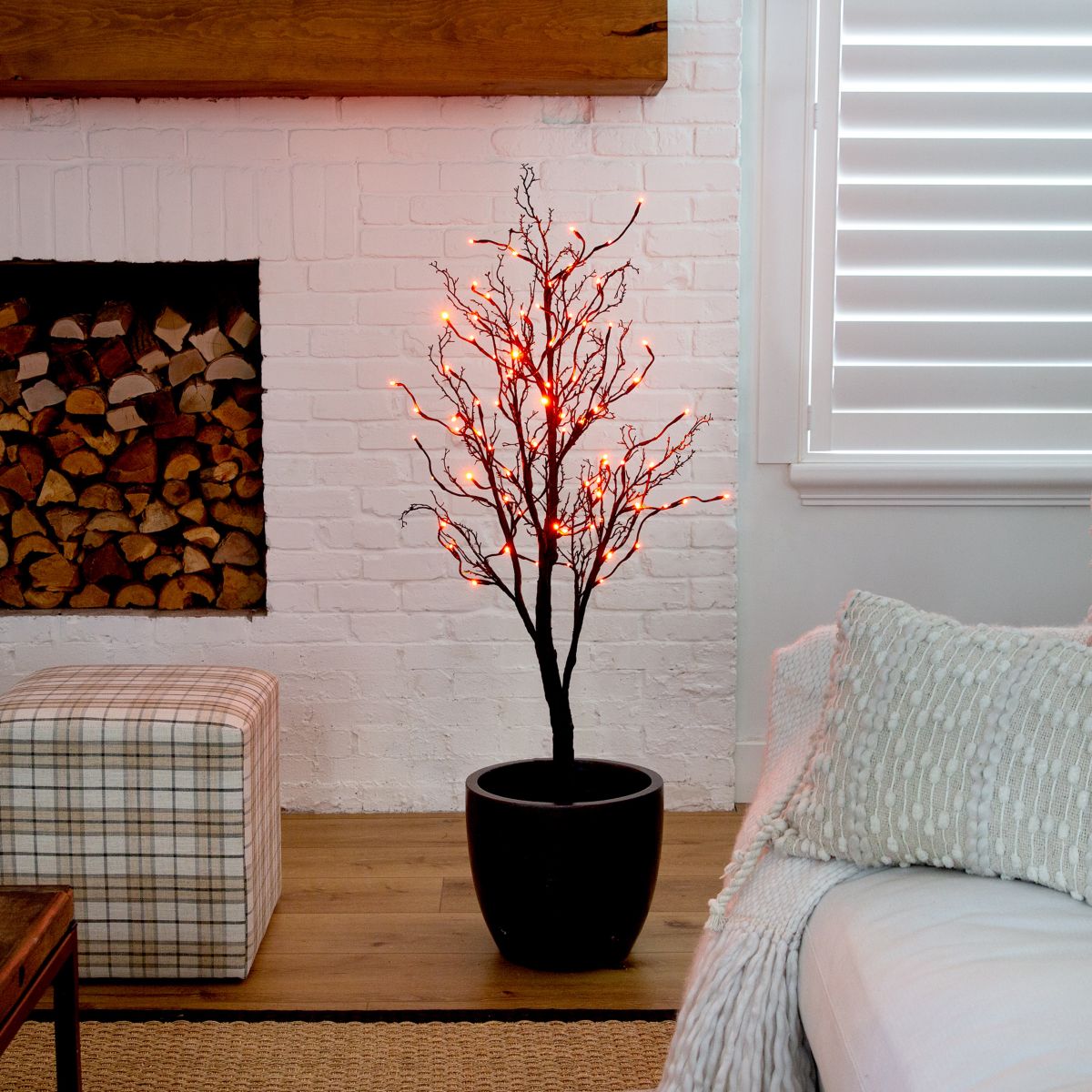 Nearly Natural 4ft. Pre-Lit Halloween Deluxe Black Twig Artificial Fall ...