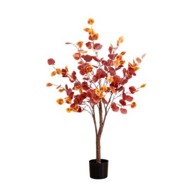 Nearly Natural 4ft. Pre-Lit Autumn Eucalyptus Artificial Fall Tree with ...