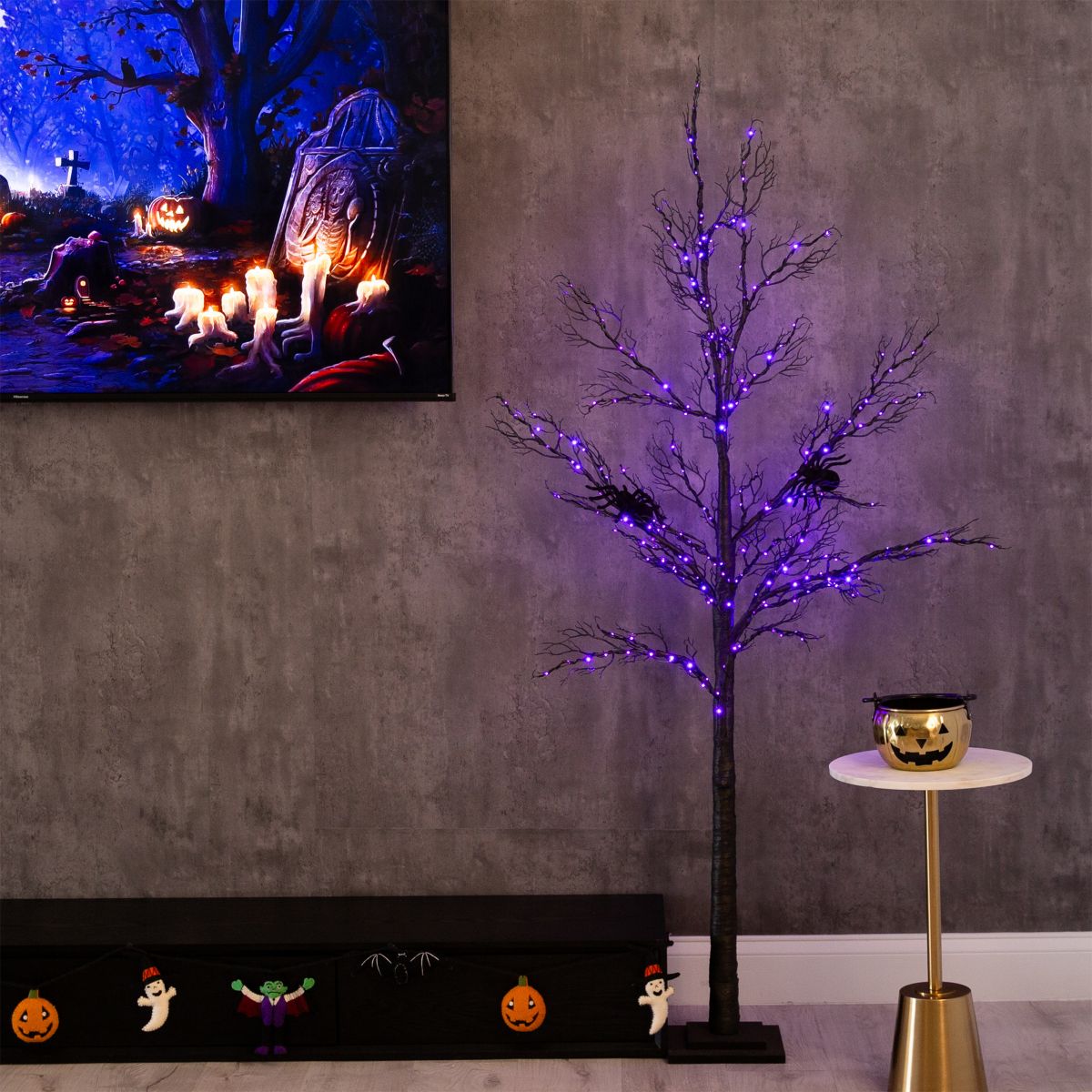 Nearly Natural 6ft. Pre-Lit Halloween Minimalist Twig Artificial Fall ...
