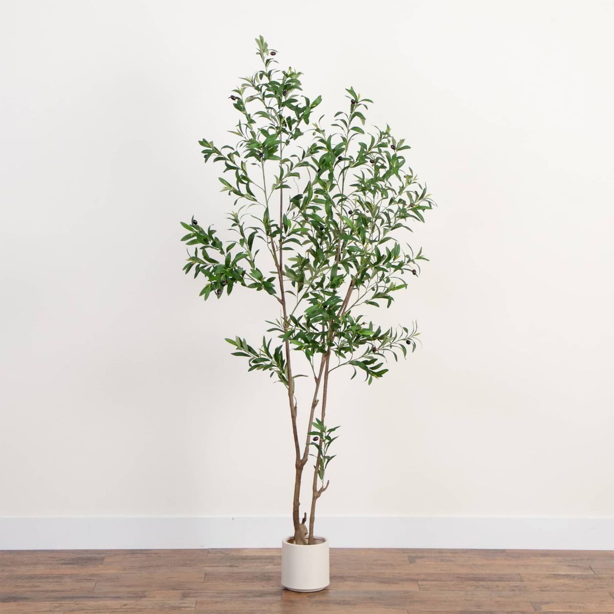 Nearly Natural 7-Foot Artificial Minimalist Olive Tree in White ...