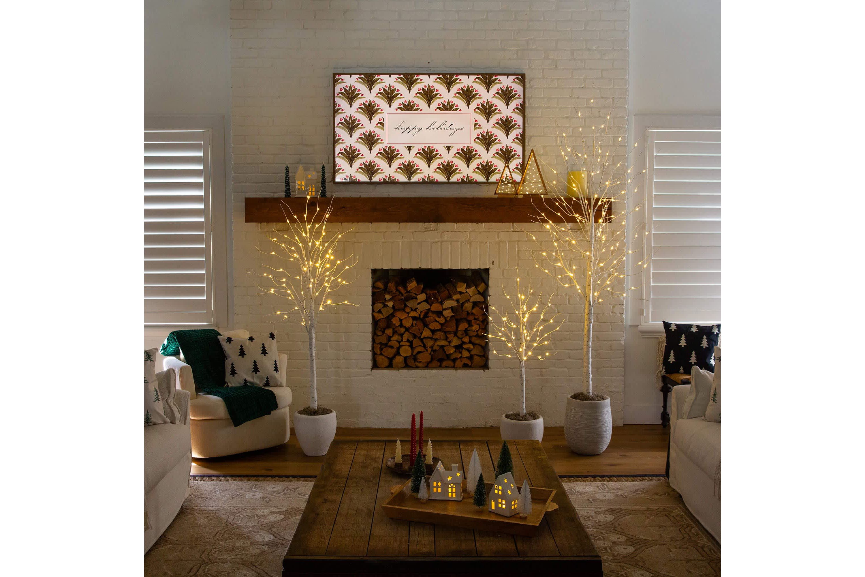 Nearly Natural 4-Foot 6-Foot 8-Foot Pre-Lit Artificial White Birch ...