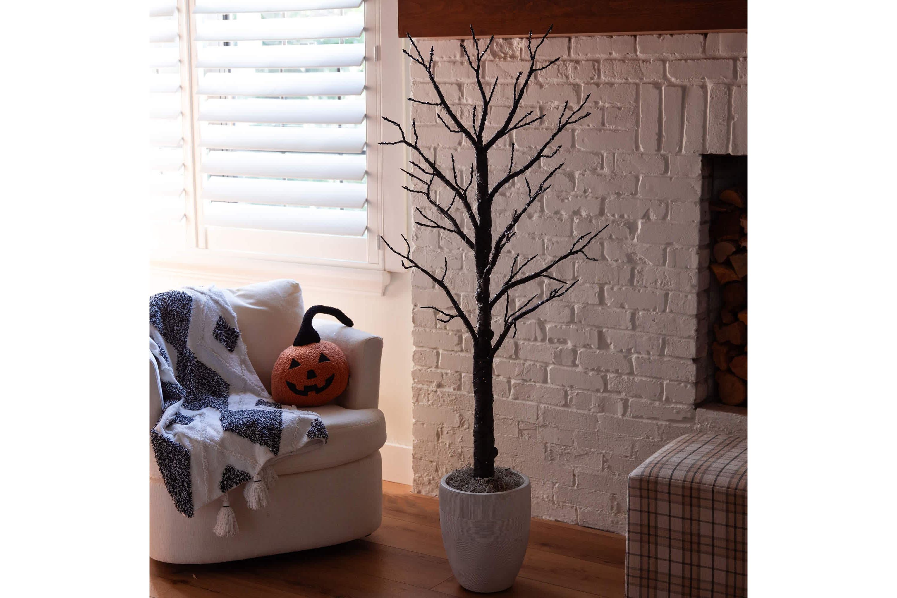 Nearly Natural 5-Foot Pre-Lit Artificial Halloween Twig Tree with 360 ...