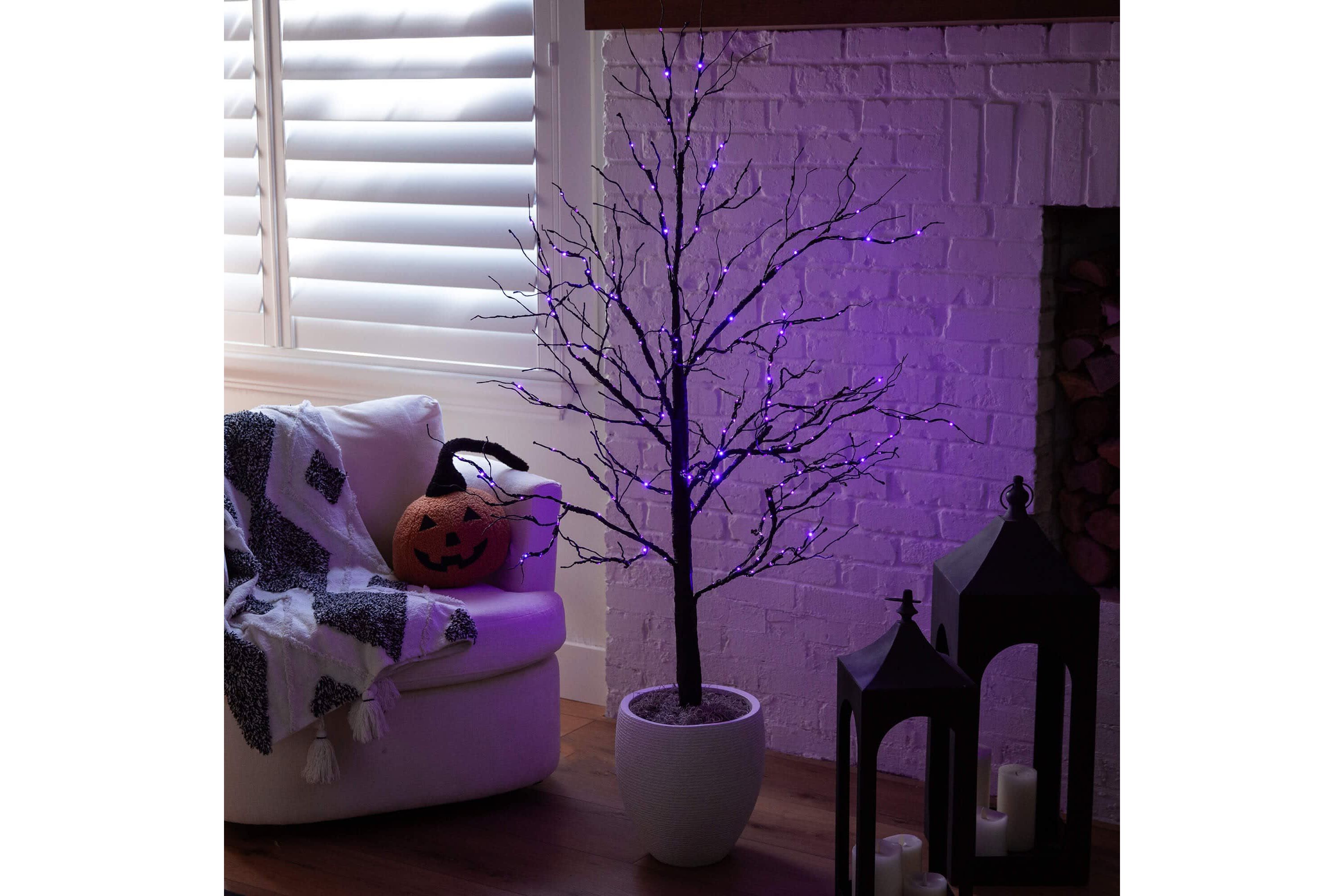 Nearly Natural 5-Foot Pre-Lit Halloween Black Twig Artificial Tree with ...