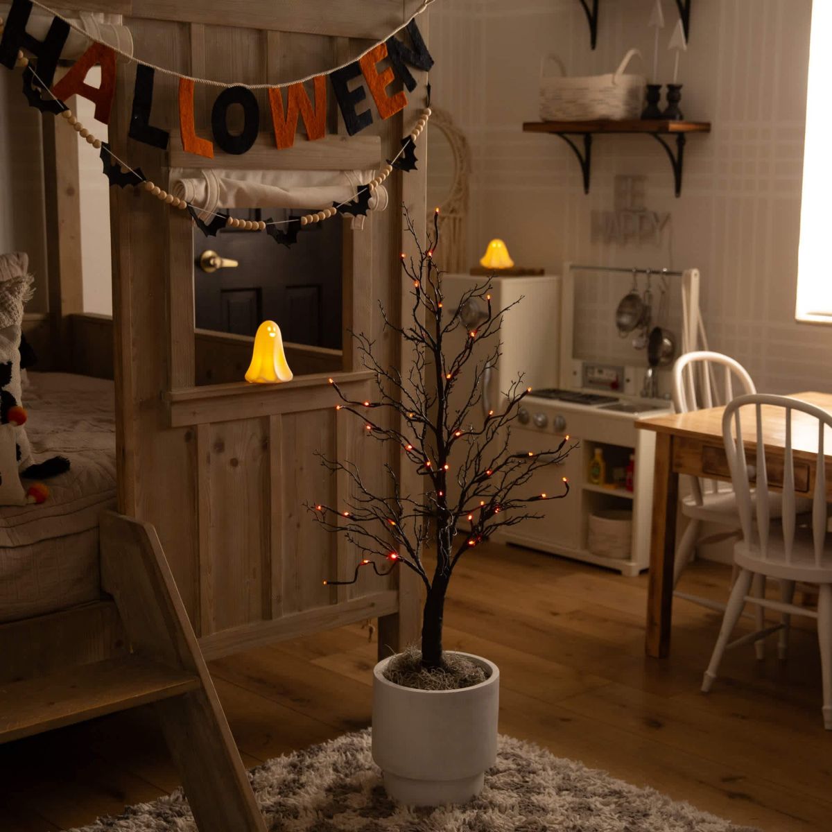 Nearly Natural 3-Foot Pre-Lit Halloween Deluxe Black Twig Artificial ...