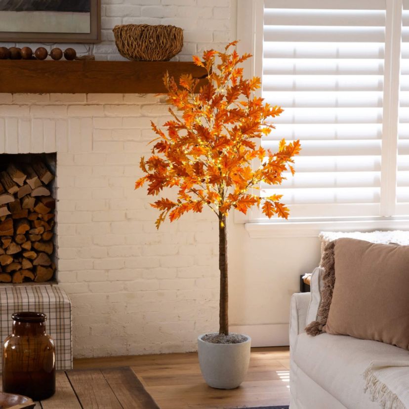 Nearly Natural 6-Foot Pre-Lit Burnt Orange Autumn Maple Artificial Fall ...