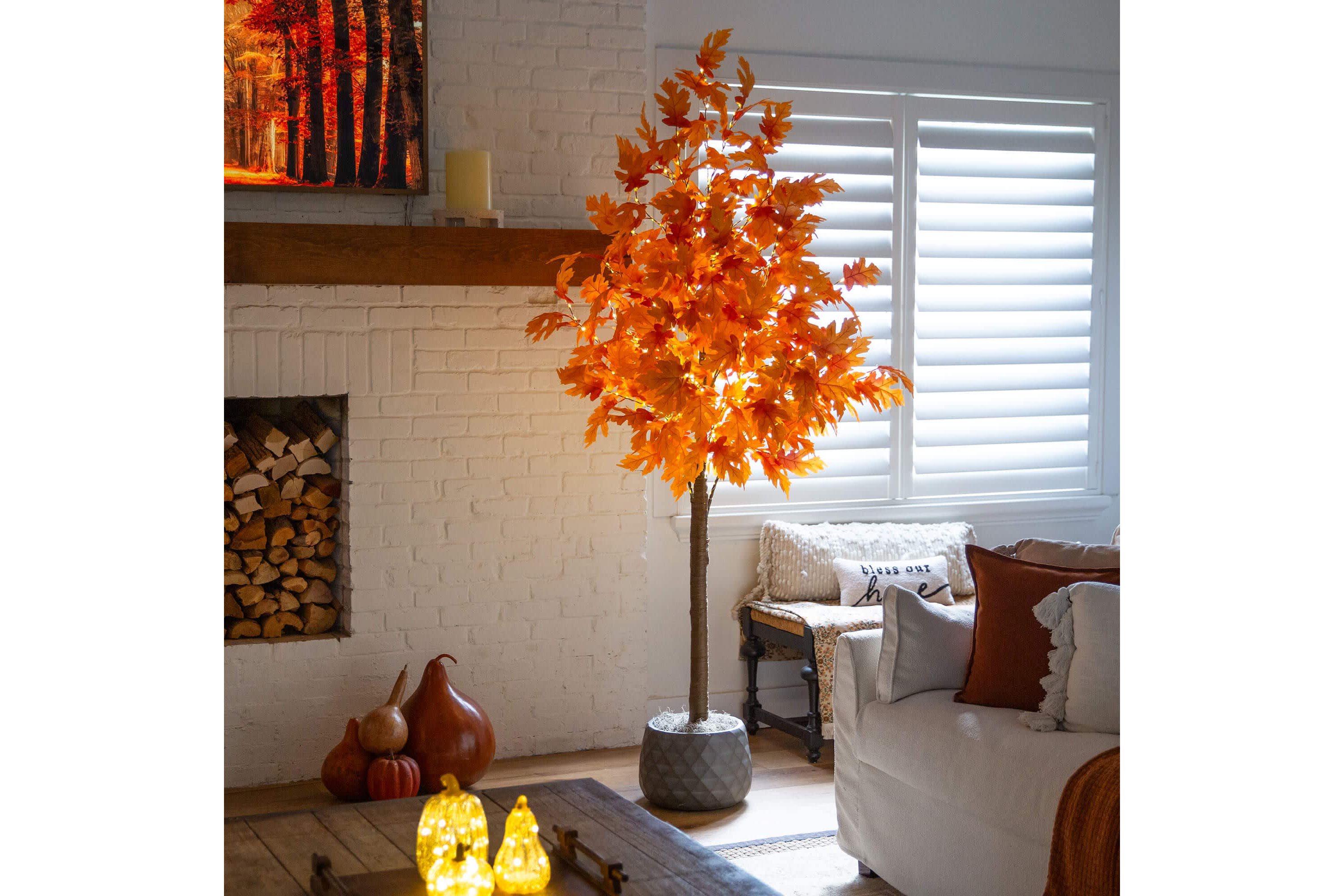 Nearly Natural 8-Foot Pre-Lit Autumn Maple Artificial Fall Tree with ...