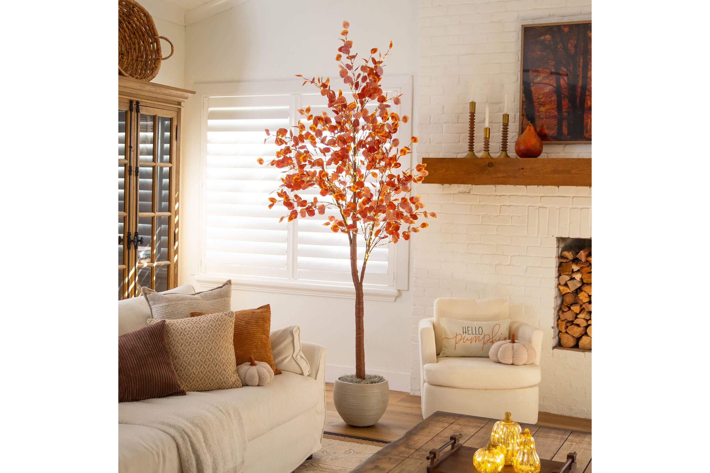 Nearly Natural 8-Foot Pre-Lit Grand Autumn Eucalyptus Artificial Fall ...