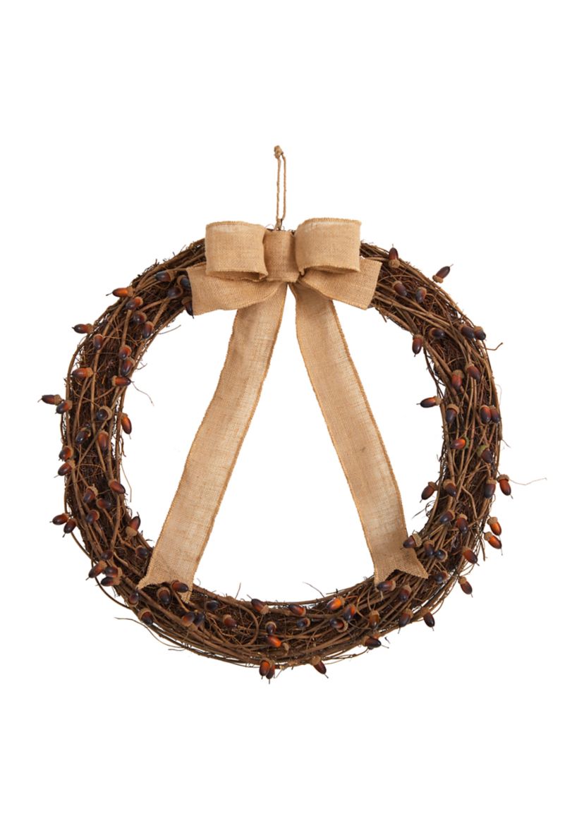 Nearly Natural 30 Inch Fall Acorn and Decorative Bow Autumn Wreath | Belk