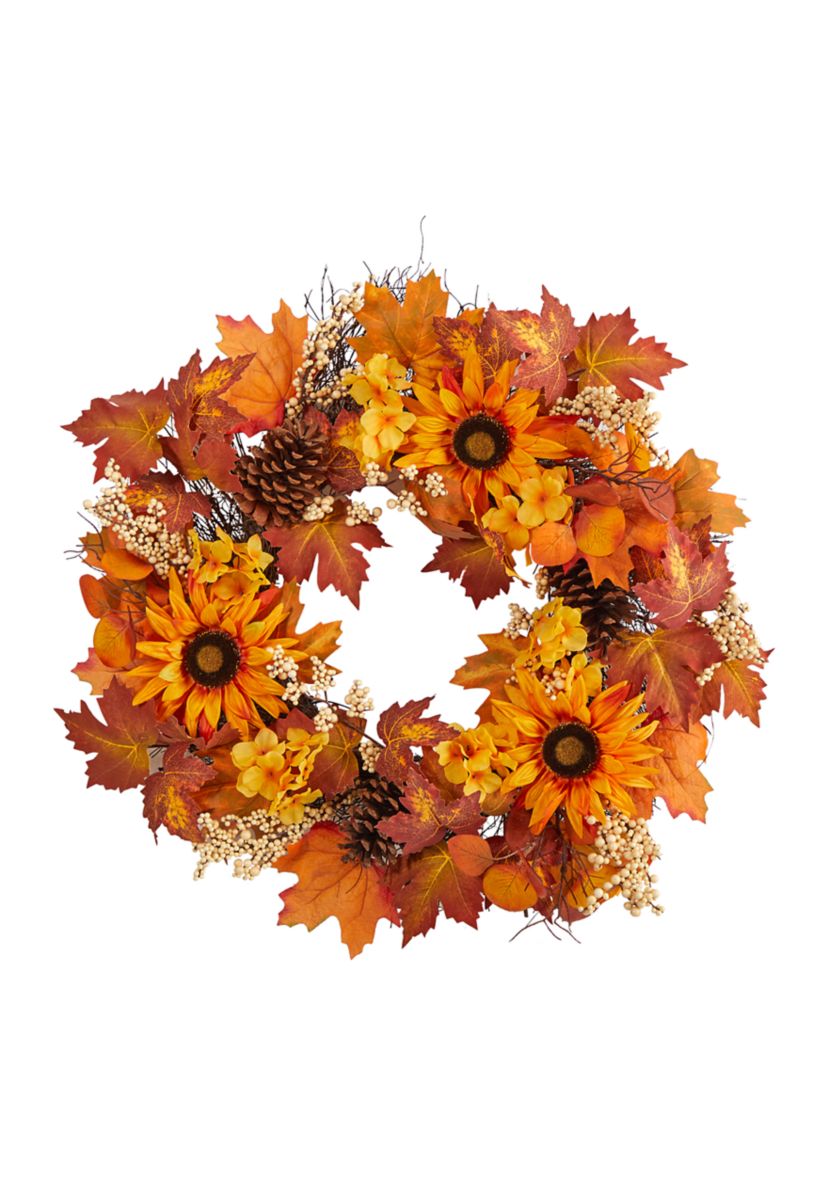Nearly Natural Autumn Faux Wreath | Belk