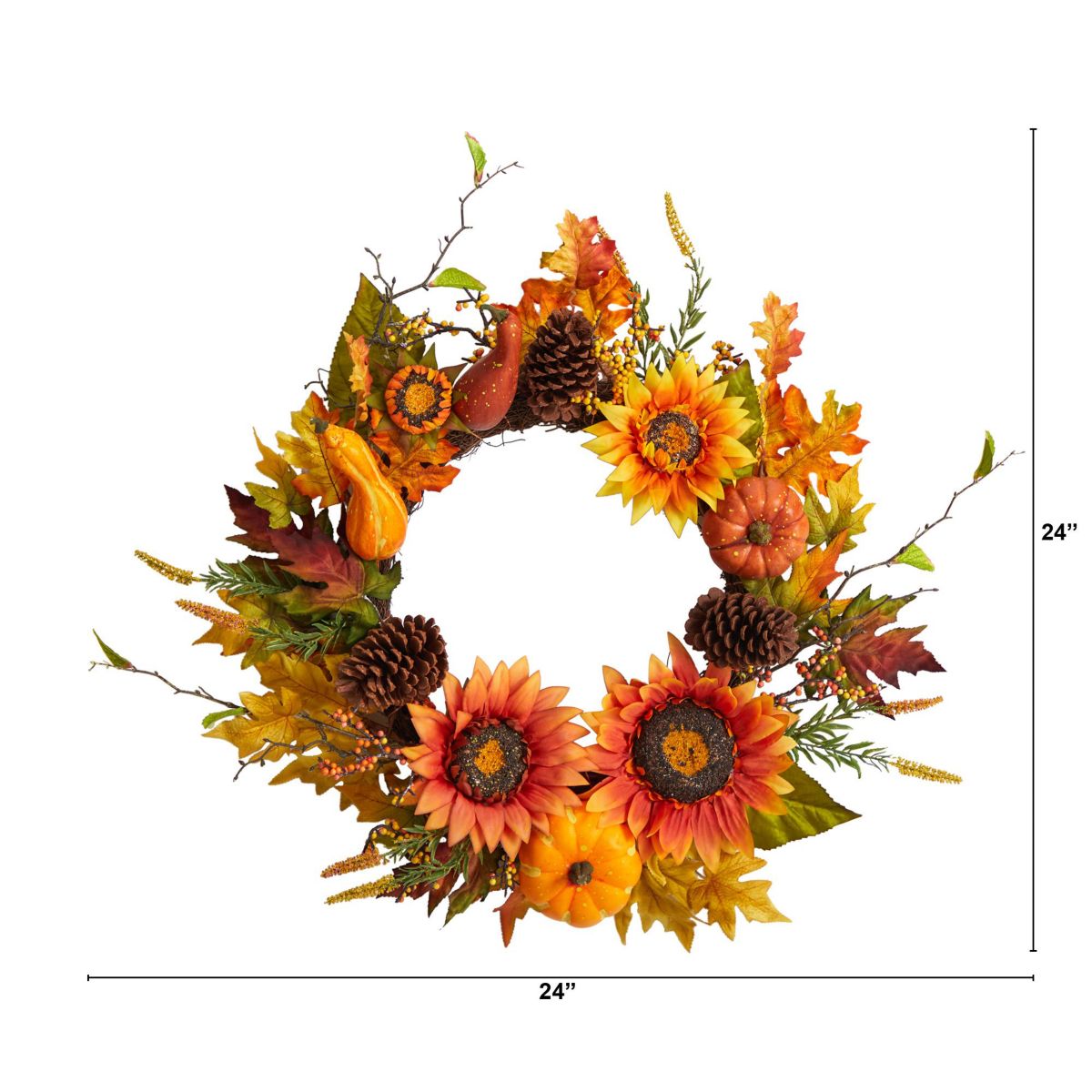 Nearly Natural 24-Inch Fall Sunflower, Pumpkin, Gourds, Pinecone and ...