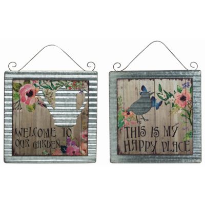Transpac Transpac Square Metal/Wood Galvanized Garden Sentiment Wall ...